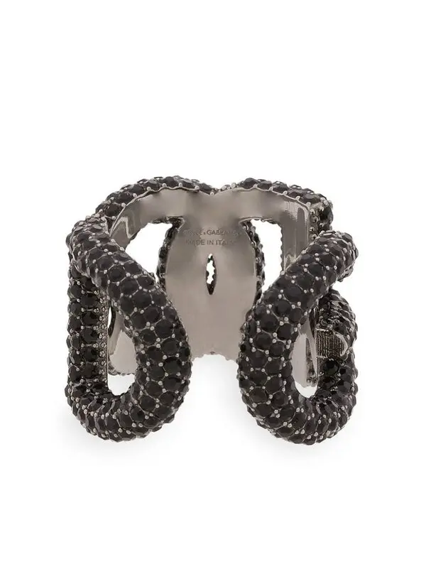 Dolce & Gabbana Dg Logo Rhinestone-embellished Ring - Black