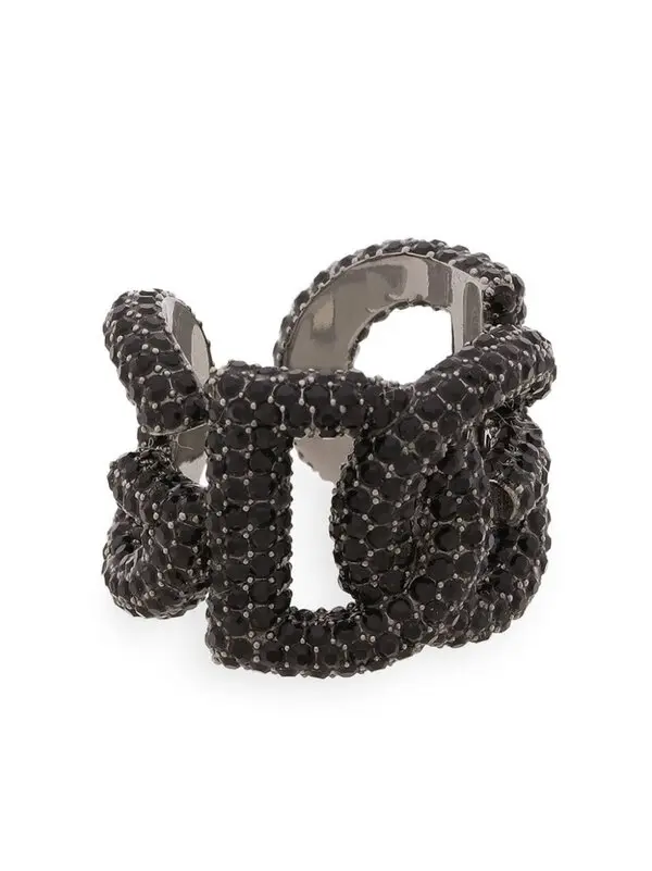 Dolce & Gabbana Dg Logo Rhinestone-embellished Ring - Black