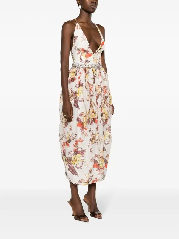 Zimmermann Matchmaker Tulip Floral-print Midi Dress - Neutrals