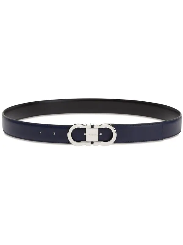 FERRAGAMO Gancini Buckle Leather Belt - Blue