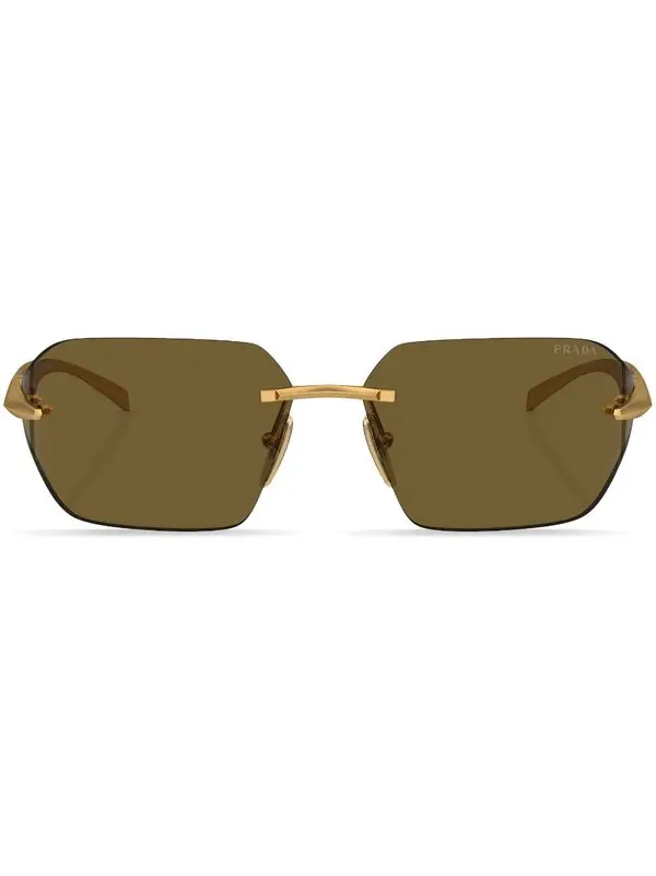Prada Logo-Engraved Rimless Sunglasses - Gold | Editorialist