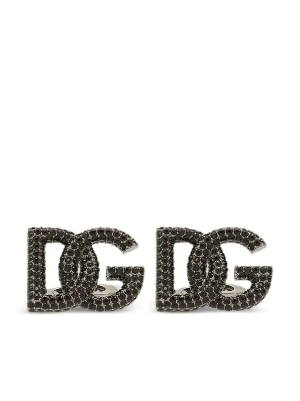 Dolce & Gabbana Logo-plaque Crystal-embellished Cufflinks - Black