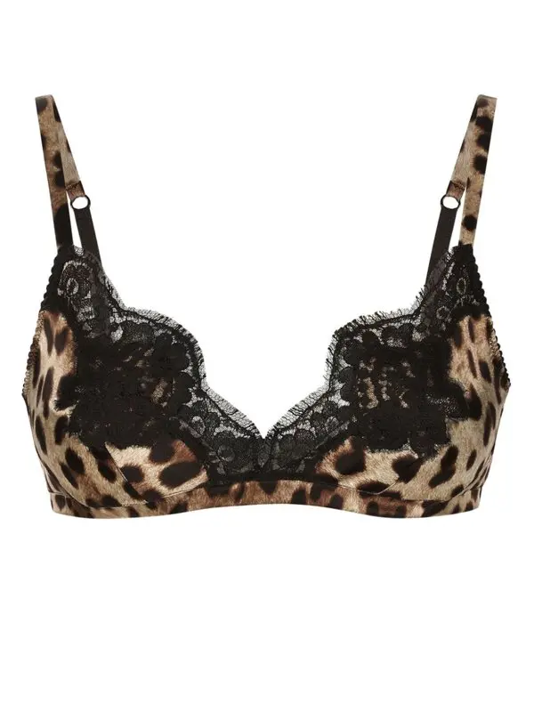 Dolce & Gabbana Leopard-print Lace-detail Bra - Neutrals