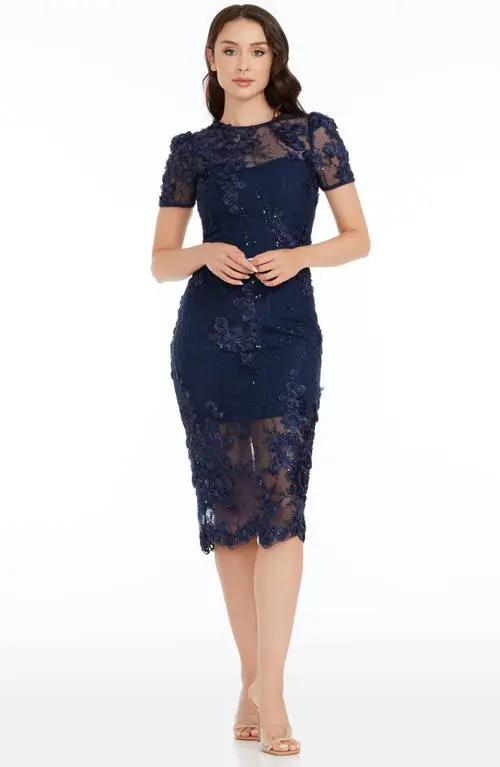 Dress The Population Lia Sequin & Flower Appliqué Sheath Dress