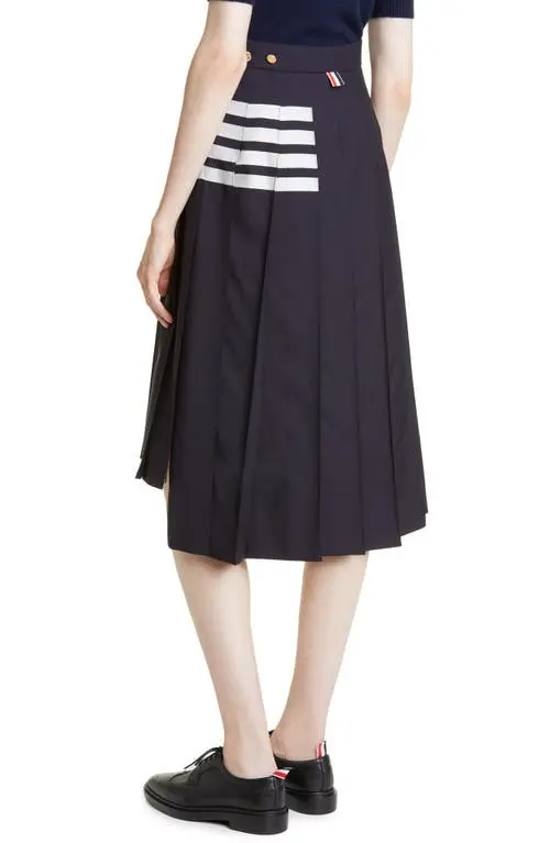 Thom Browne Drop Back Pleated Wool Skirt - Navy