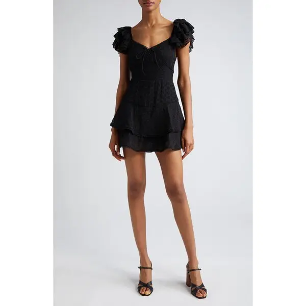 Alice + Olivia Hartford Smocked Eyelet Bustier Romper - Black