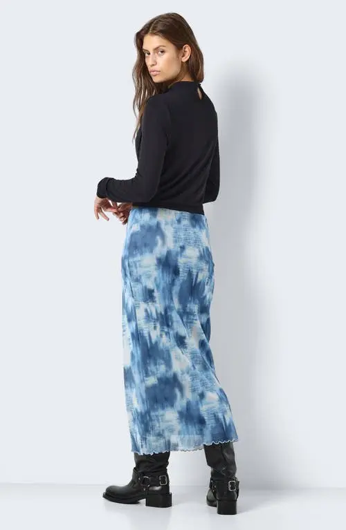 NOISY MAY Lucia Printed Mesh Maxi Skirt - Bright White Aop Blu