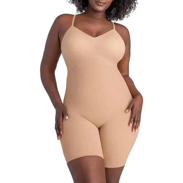 HONEYLOVE Low Back Mid Thigh Bodysuit - Sand