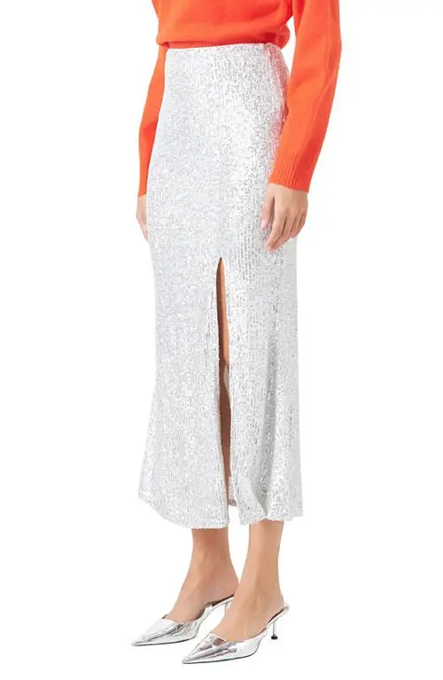 Endless Rose Sequin Midi Skirt - Silver