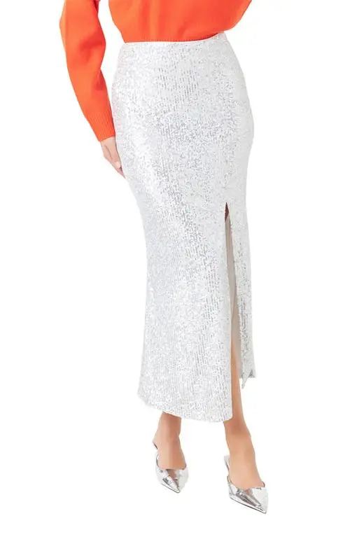 Endless Rose Sequin Midi Skirt - Silver