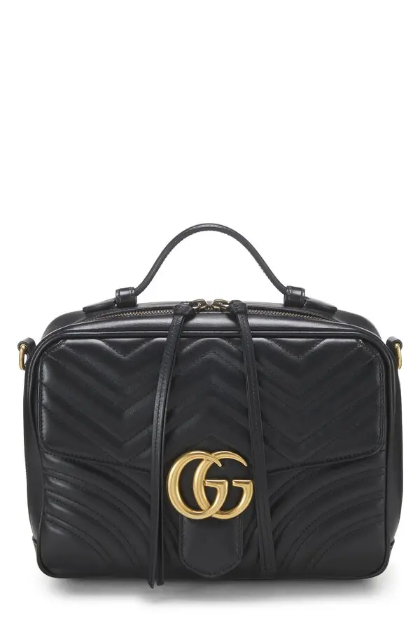 Gucci Leather Gg Marmont Top Handle Shoulder Bag - Black