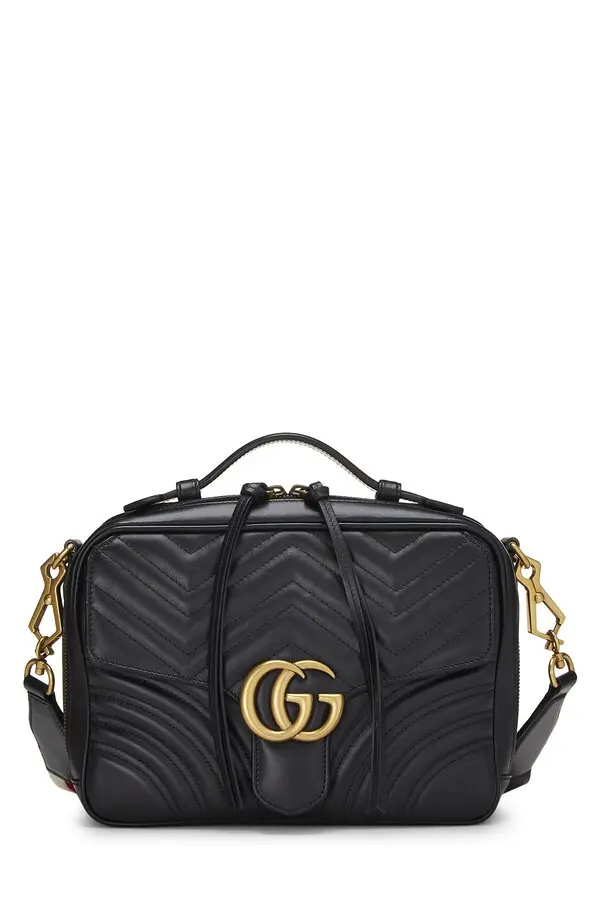 Gucci Leather Gg Marmont Top Handle Shoulder Bag - Black
