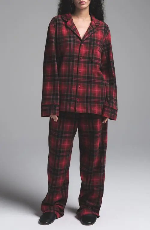 SKIMS Gender Inclusive Fleece Sleep Set - Cranberry Plaid