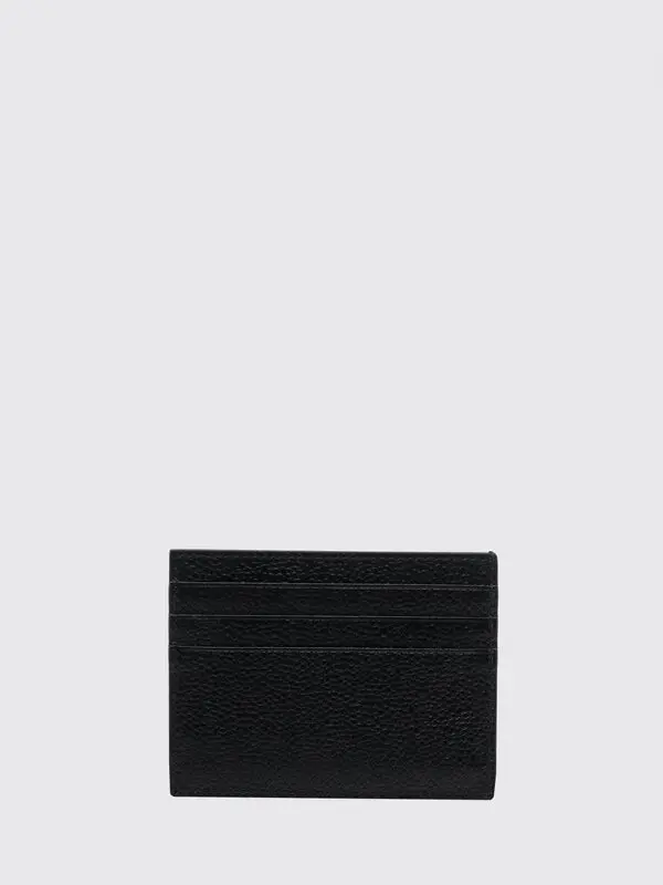 Thom Browne Grained Calfskin Card Holder With Tricolour Grosgrain Loop