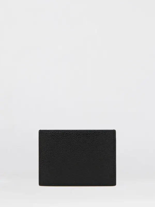 Thom Browne Flat Card Holder In Grained Leather With Stripe Pattern And Laminated Logo