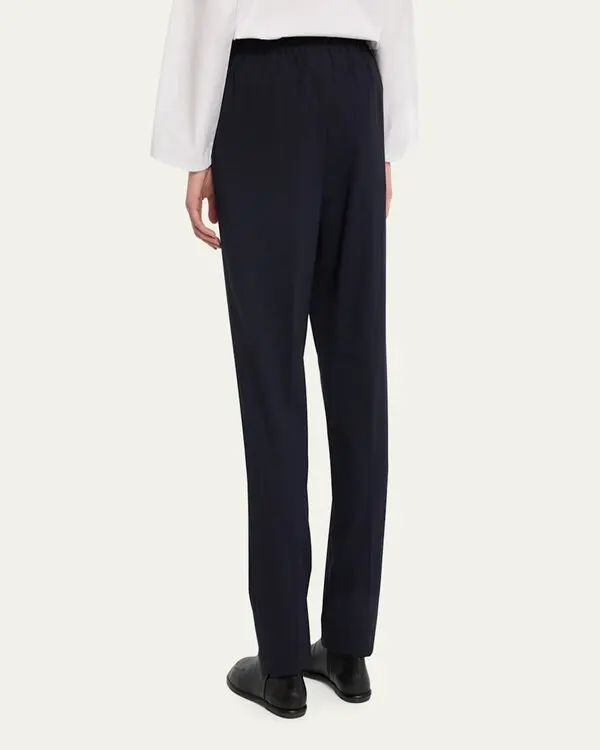 Eskandar Narrow Elastic Waist Wool Trousers - Navy