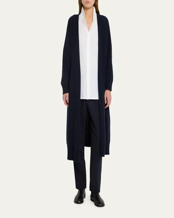 Eskandar Narrow Elastic Waist Wool Trousers - Navy