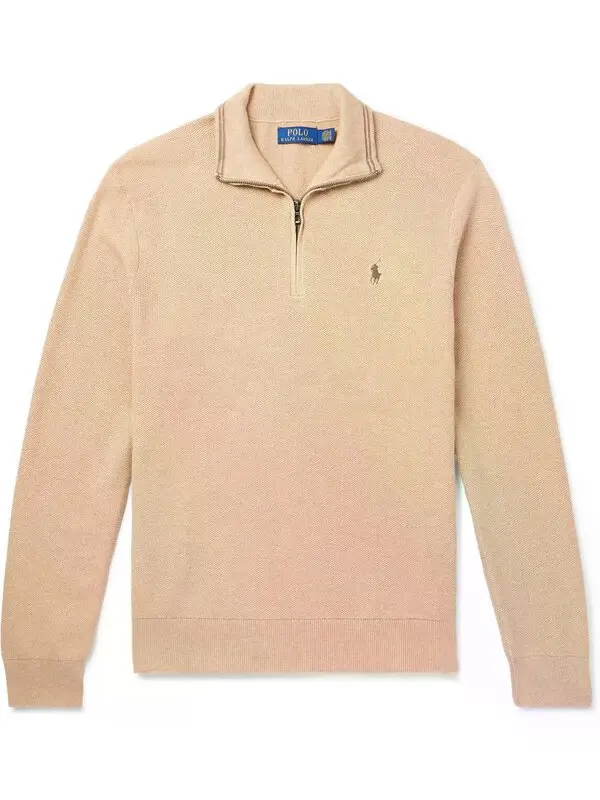 Ralph Lauren Polo Logo-embroidered Honeycomb-knit Cotton Half-zip Sweater