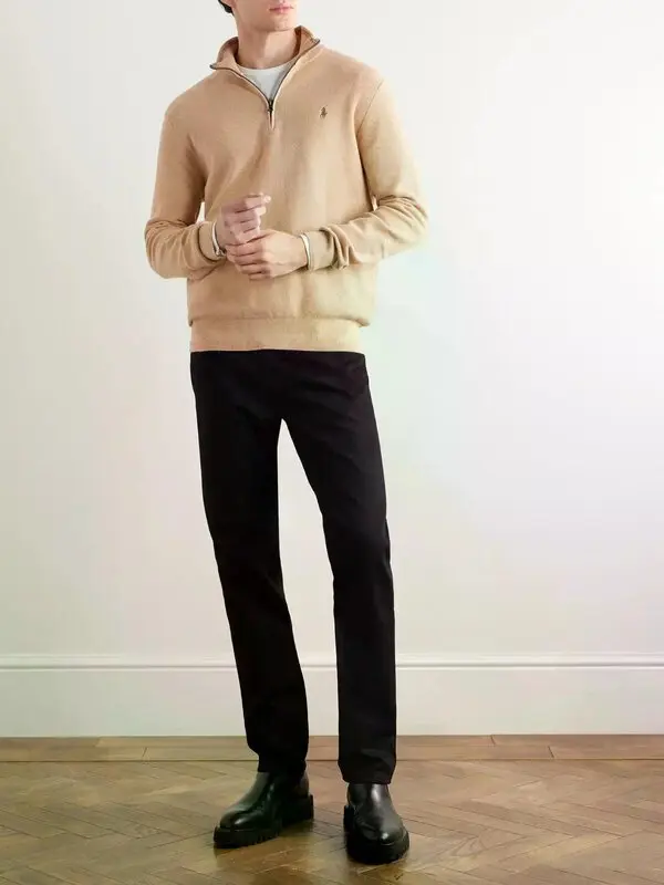 Ralph Lauren Polo Logo-embroidered Honeycomb-knit Cotton Half-zip Sweater