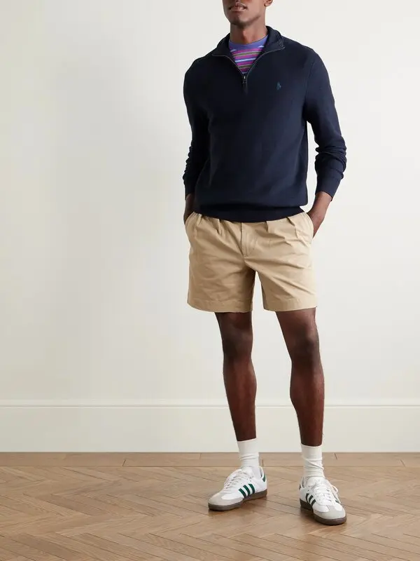 Polo Ralph Lauren Logo-embroidered Honeycomb-knit Cotton Half-zip Sweater - Blue