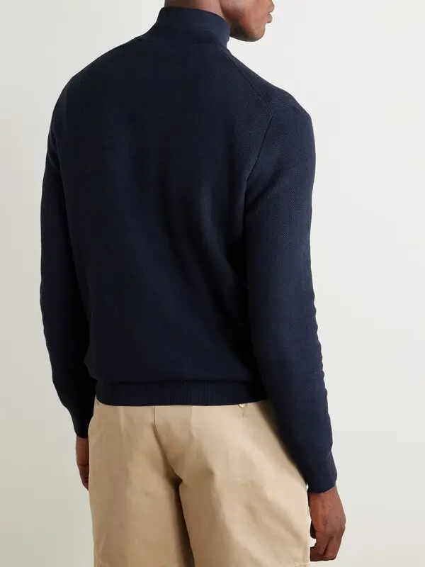 Polo Ralph Lauren Logo-embroidered Honeycomb-knit Cotton Half-zip Sweater - Blue