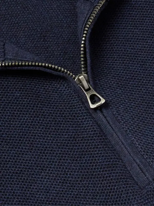Polo Ralph Lauren Logo-embroidered Honeycomb-knit Cotton Half-zip Sweater - Blue