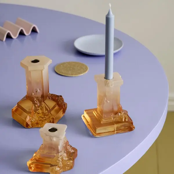 KOSTA BODA Rocky Baroque Candlestick, Medium - Amber