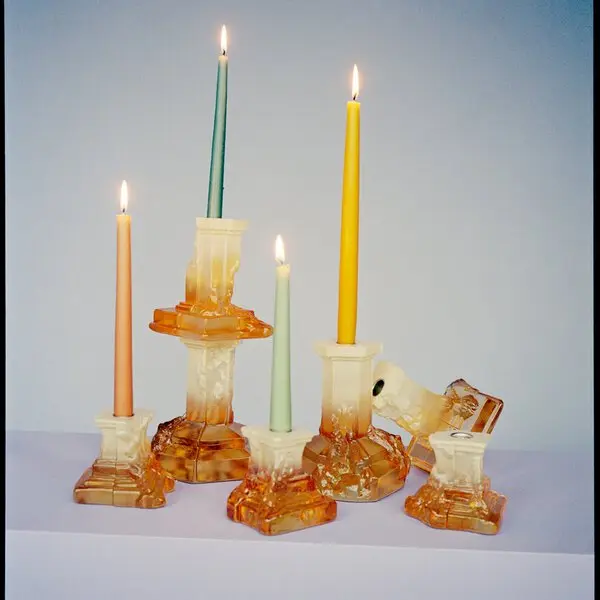 KOSTA BODA Rocky Baroque Candlestick, Medium - Amber