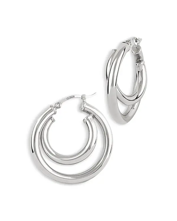 Aqua Double Tube Hoop Earrings - Silver