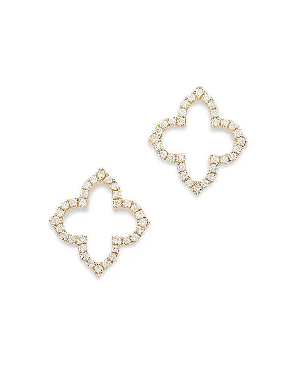 Bloomingdale'S Diamond And 14k Yellow Clover Stud Earrings - Gold