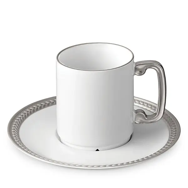 L'Objet Soie Tresse Platinum Espresso Cup And Saucer - Silver