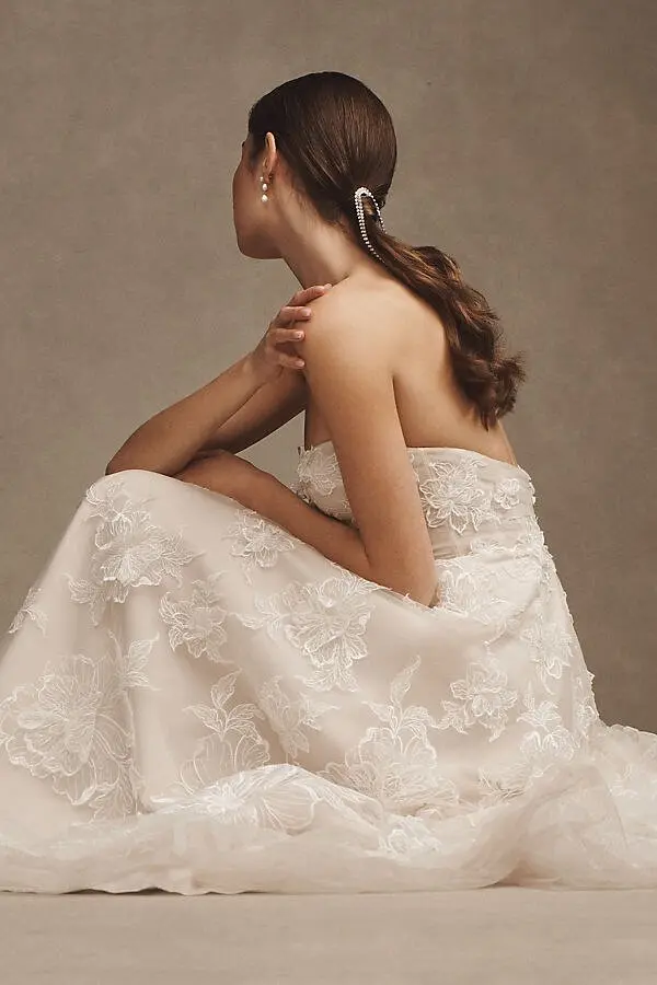 Watters Arien Strapless Floral Appliqué Gown