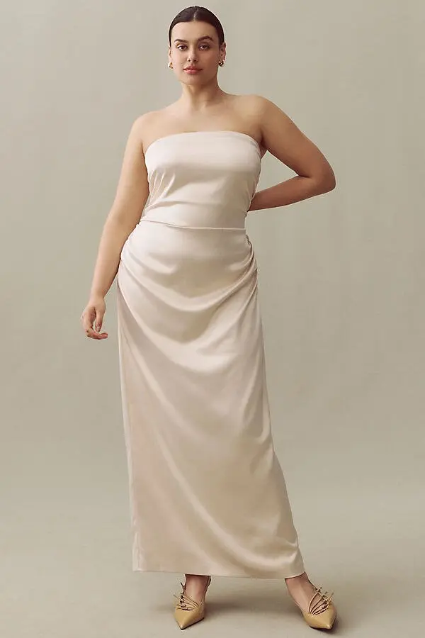 Bhldn Selena Strapless Stretch Satin Midi Dress - Beige