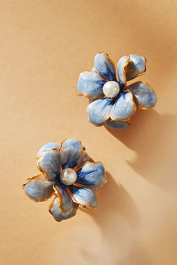 THE PINK REEF Handpainted Floral Post Earrings - Blue