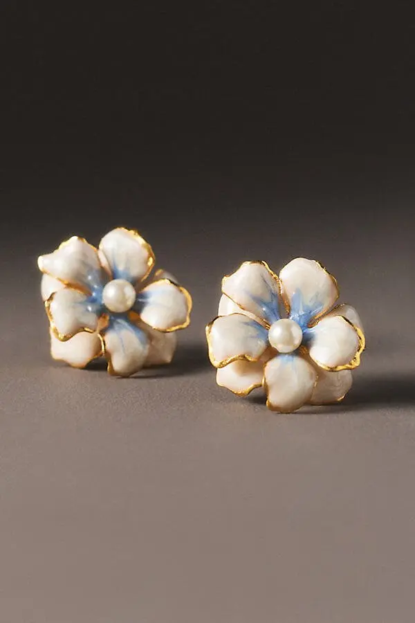 THE PINK REEF Handpainted Floral Post Earrings - White