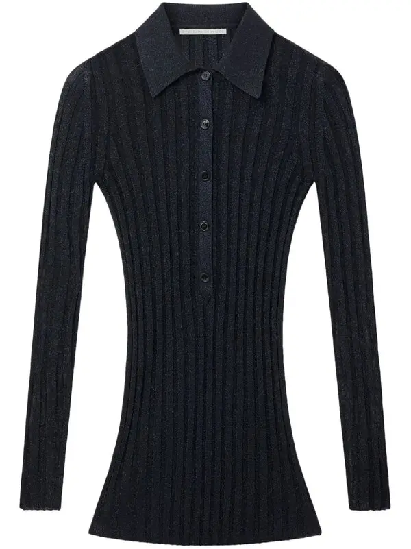 Stella McCartney Lurex Ribbed-knit Polo Top