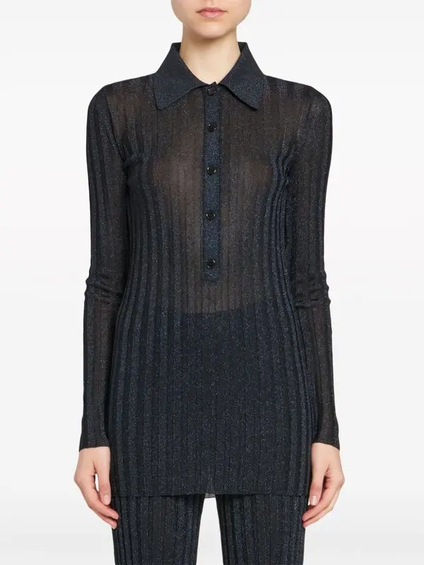 Stella McCartney Lurex Ribbed-knit Polo Top