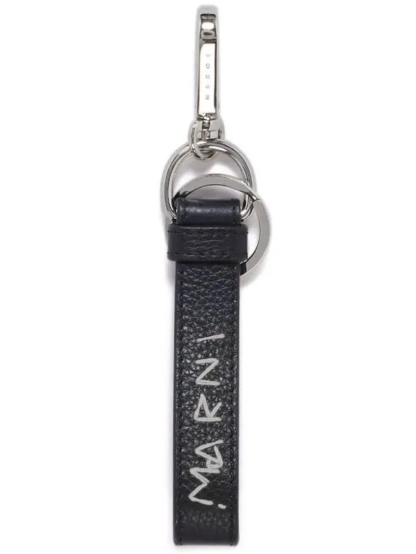 Marni Logo-embroidered Leather Keyring - Black