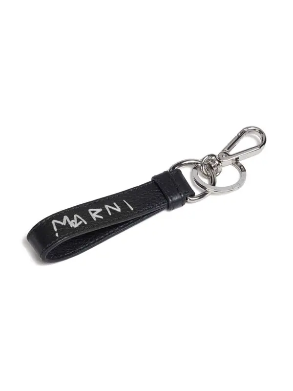 Marni Logo-embroidered Leather Keyring - Black