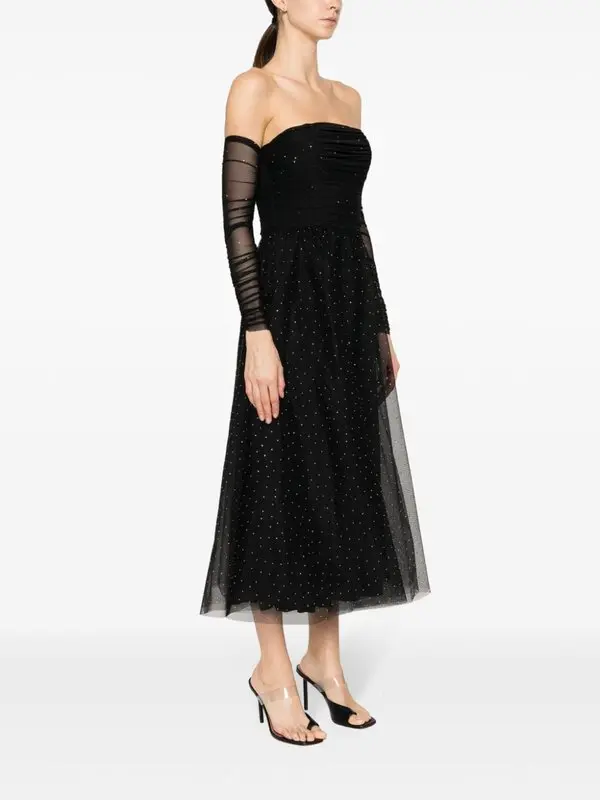 NISSA Rhinestone-embellished Tulle Off-shoulder Midi Dress