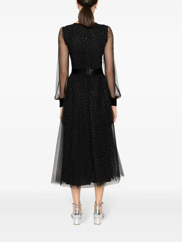 NISSA Crystal Embellished Belted Tulle Dress