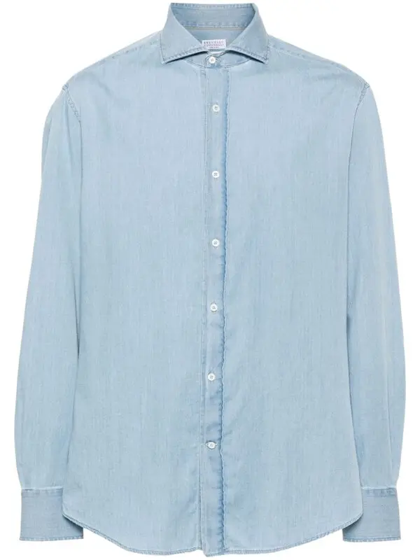 Brunello Cucinelli Spread-collar Cotton Shirt - Blue