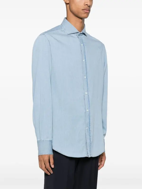 Brunello Cucinelli Spread-collar Cotton Shirt - Blue