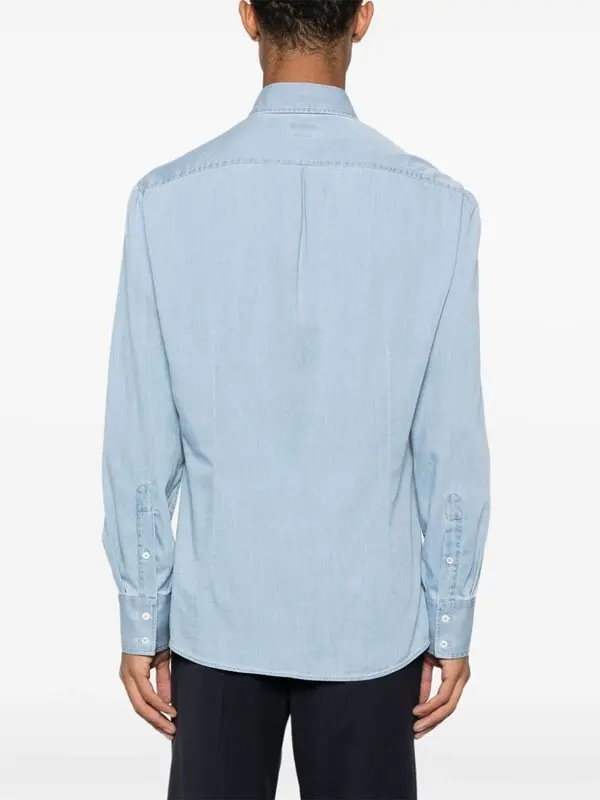 Brunello Cucinelli Spread-collar Cotton Shirt - Blue