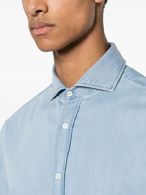 Brunello Cucinelli Spread-collar Cotton Shirt - Blue