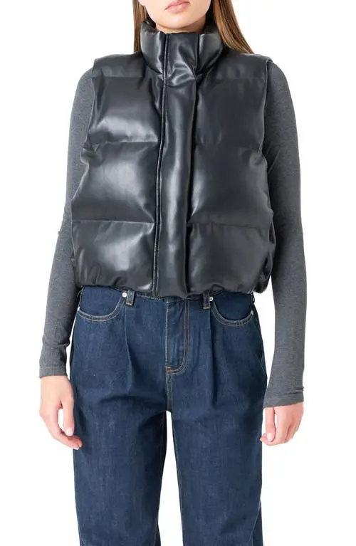 GREY LAB Faux Leather Crop Puffer Vest