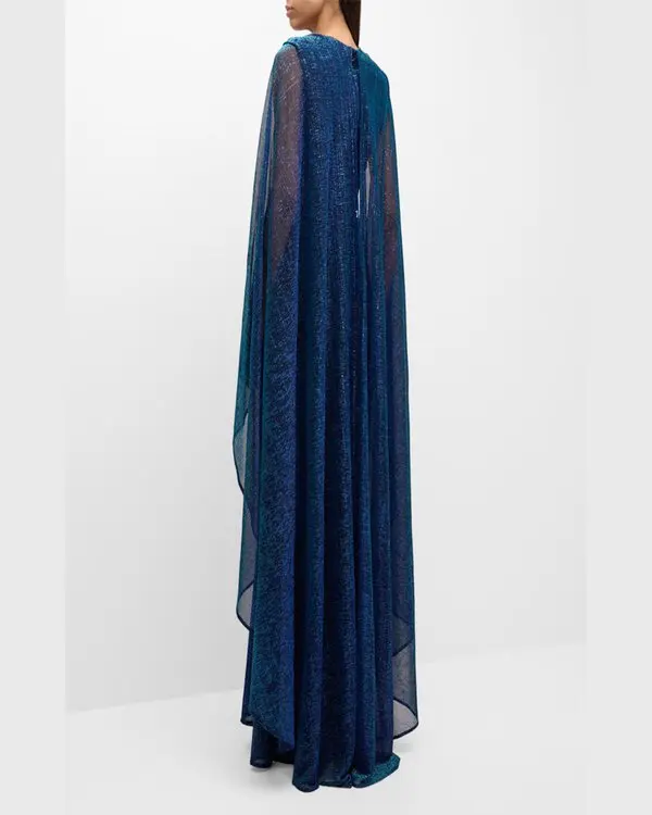 Talbot Runhof Matrix Metallic Cape Trumpet Gown