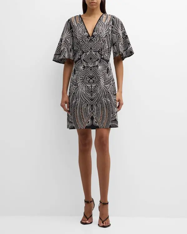 Figue Aspley Embroidered Mini Dress - Black | Editorialist