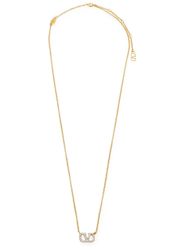 Valentino Garavani Vlogo Crystal Necklace - Gold