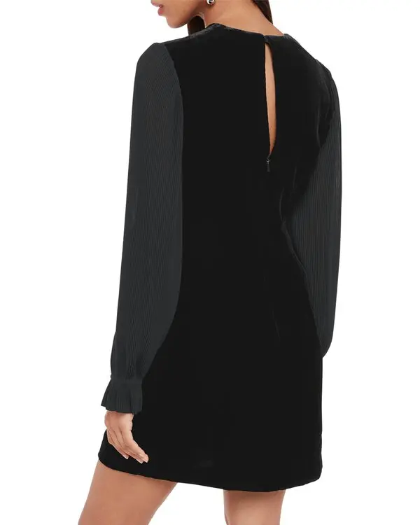 Whistles Velvet Pleat Sleeve Mini Dress